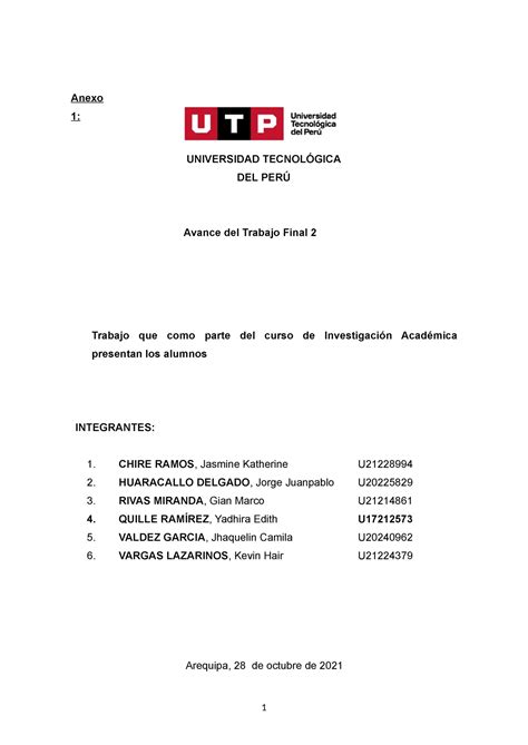 Ac S12 Semana 12 Avance De Trabajo Final 2 Atf2 Anexo 1 Universidad TecnolÓgica Del PerÚ