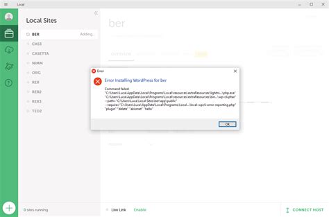 Error Command Failed When Installing Wordpress On Windows 23 By Hexaae Support Local