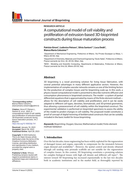 Pdf A Computational Model Of Cell Viability And Proliferation Of