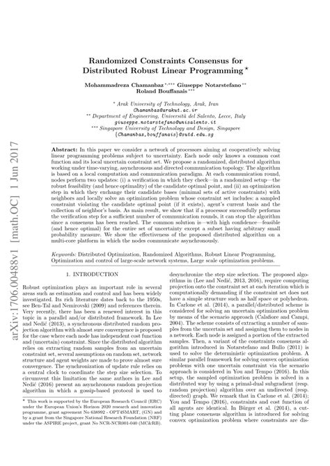 Pdf Randomized Constraints Consensus For Distributed Robust Linear