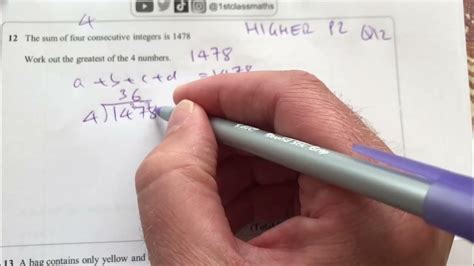 gcse maths higher p2 q12 consecutive numbers youtube