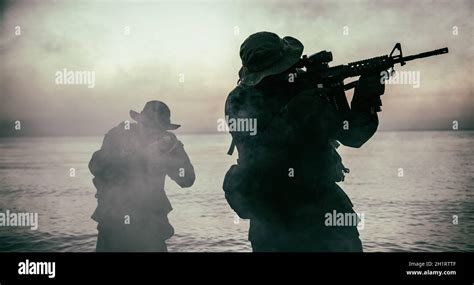 Commando Soldiers Walking In Water Army Special Operations Forces