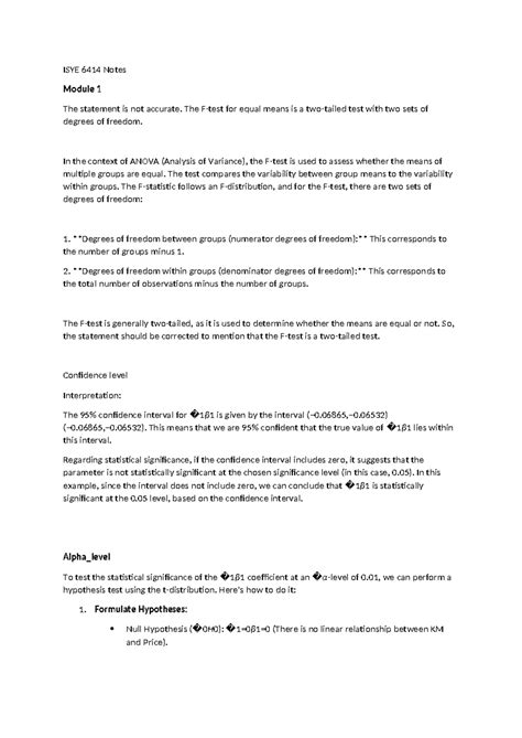 Isye 6414 Personal Notes Isye 6414 Notes Module 1 The Statement Is