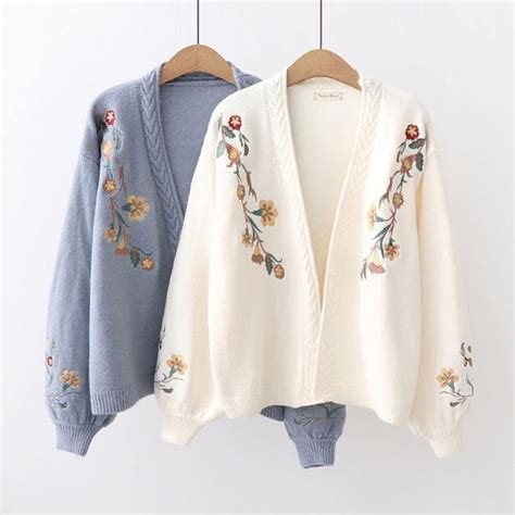 Women Chic Flower Embroidery Cardigans Knit Fashion Cardigan Fashion