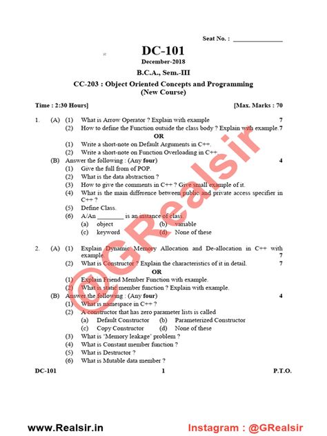 Cc 203 Object Oriented Concepts And Programming Pdf C Constructor Object Oriented