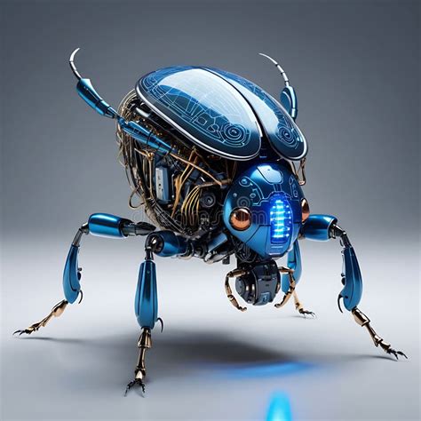 Futuristic Robotic Beetle Metallic Exoskeleton With Glowing Blue Futuristic Robotic Beetle Metallic Exoskeleton With Glowing Blue