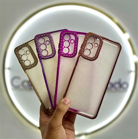 Capa Para Celular Transparente Diamond Cravejado Com Borda Colorida Capas No Atacado