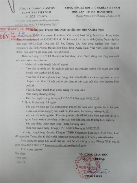 THÔNG BÁO TUYỂN DỤNG NGƯỜI LAO ĐỘNG VIỆT NAM VÀO VỊ TRÍ CÔNG VIỆC DỰ KIẾN TUYỂN NGƯỜI LAO ĐỘNG