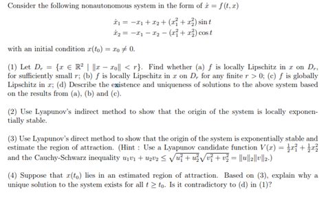 Solved Consider The Following Nonautonomous System In The