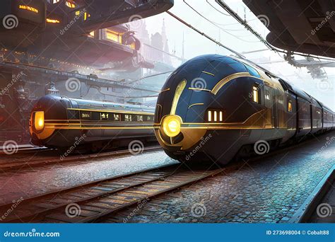 скоростной поезд на станции и футуристический фитиспей научно фантастический фон генеративный