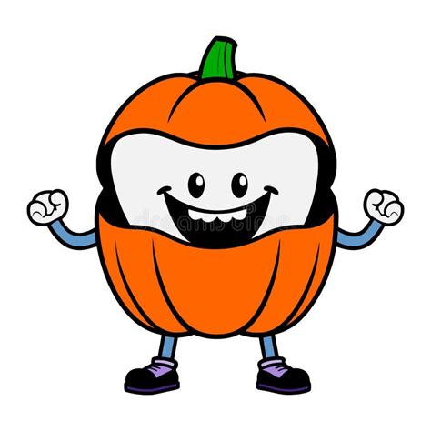 Smiling Tooth Pumpkin Character In Colorful Costume For Halloween