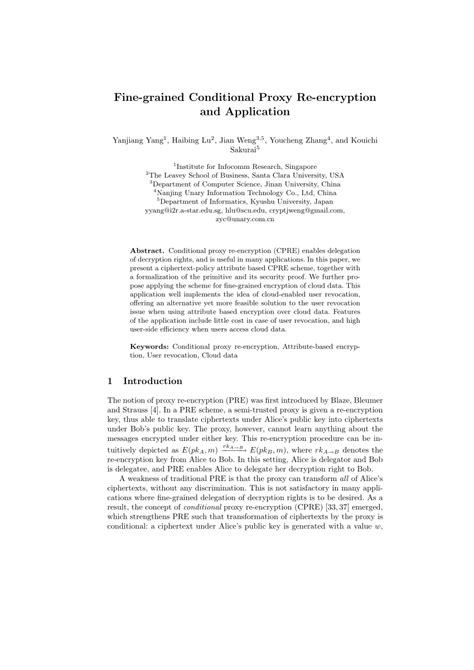 Pdf Fine Grained Conditional Proxy Re Encryption And Application