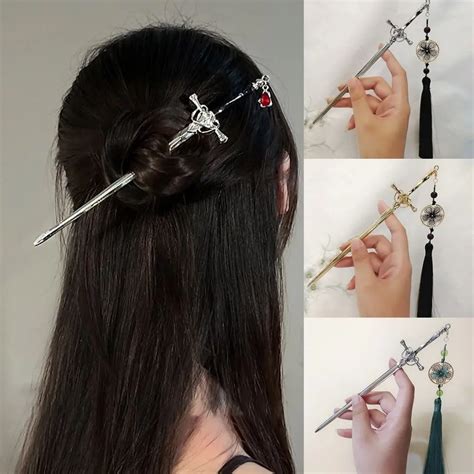 펑크 메탈 소드 머리핀 중국식 간단한 헤어 스틱 여성용 Diy 헤어 스타일 디자인 도구 액세서리 신제품 Aliexpress