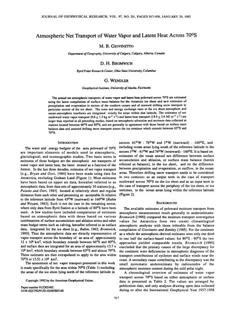 Pdf Atmospheric Net Transport Of Water Vapor And Latent Heat Across 60°s