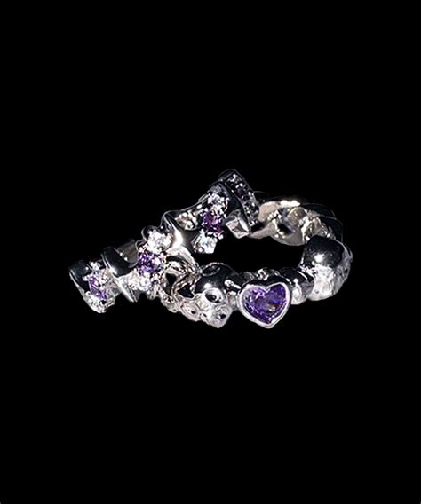 [1 1할인] Purple Rings Set 퍼플 보라색 하트 지그재그 반지 링 세트 오픈링 에이블리