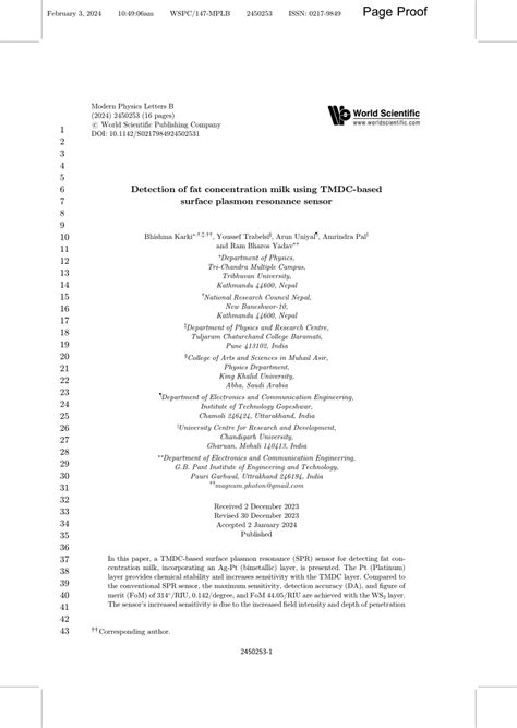 Pdf Detection Of Fat Concentration Milk Using Tmdc Based Surface Plasmon Resonance Sensor
