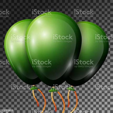 투명 한 배경에 고립 된 리본과 현실적인 어두운 녹색 풍선 생일 파티에 대 한 반짝 화려한 광택 풍선의 벡터 일러스트 레이 션 3차원 형태에 대한 스톡 벡터 아트 및 기타