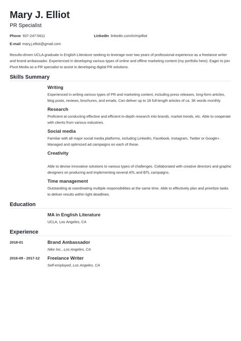 Skills Based CV See A Functional CV Template Examples