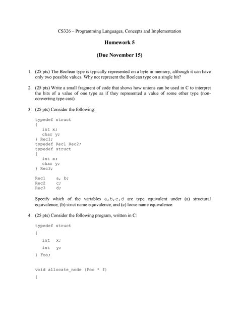 CS 326 Homwork 5 CS326 Programming Languages Concepts And