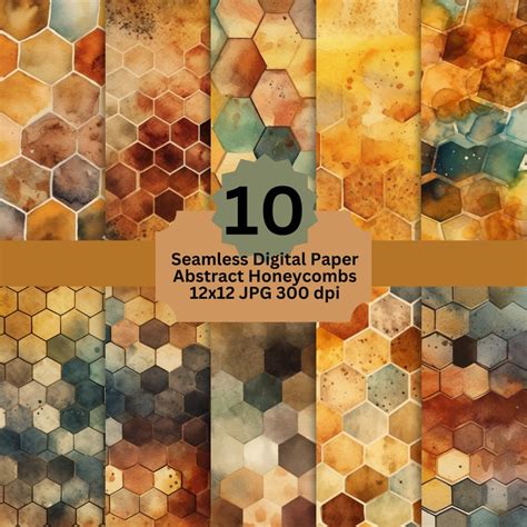 Honeyed Hexagons Abstract Watercolor Digital Paper Bundle Honeycomb Seamless Digital Paper