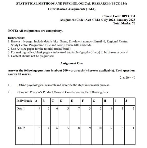 Bpcc 134 Statistical Methods For Psychological Reserach In English
