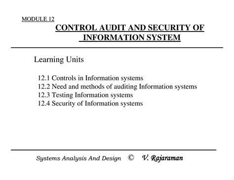 W12 Lesson 12 Control Audit And Security Of Information Systems