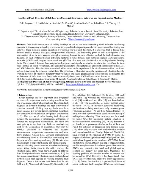 Pdf Intelligent Fault Detection Of Ball Bearings Using Artificial