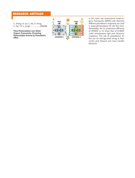 Pdf Piezo Photocatalysis Over Metal Organic Frameworks Promoting Photocatalytic Activity By