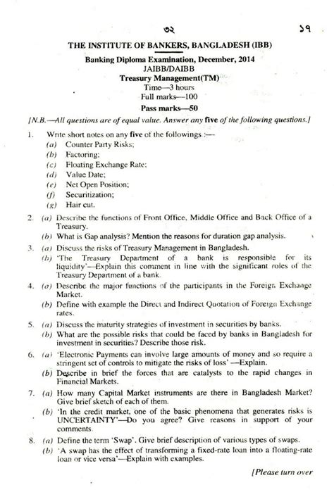 Treasury Management Question Banking Diploma Education