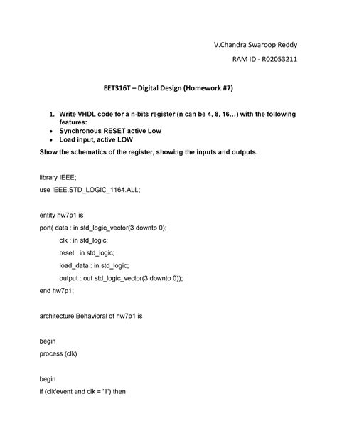 Homework 7 Write Vhdl Code For A N Bits Register N Can Be 4 8 16