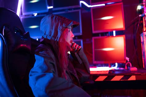 hack program concept professional woman hacker using keyboard send coding bad data and error