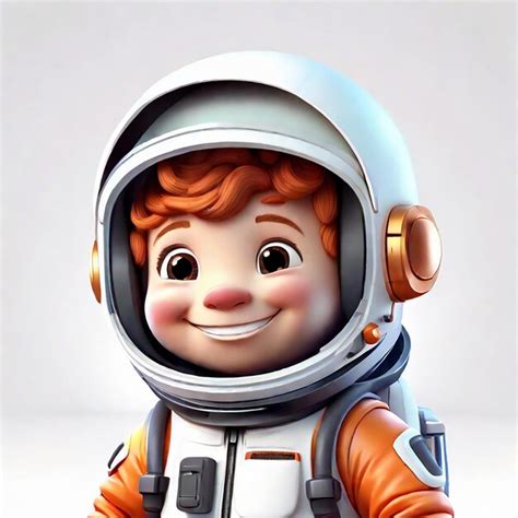 인공지능에 의해 생성된 우주비행사 복장을 입은 귀여운 미소 짓는 3d 만화 캐릭터 아이 프리미엄 사진
