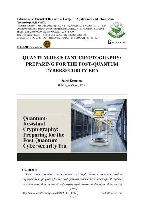 Pdf Quantum Resistant Cryptography Preparing For The Post Quantum Cybersecurity Era