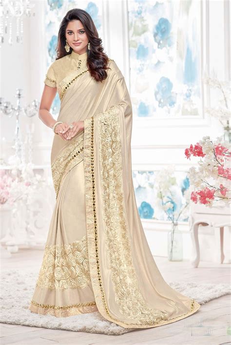 Beautiful Cream Trendy Partywear Saree Off White Saree Party Wear