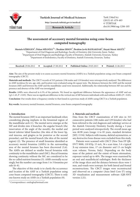 Pdf The Assessment Of Accessory Mental Foramina Using Cone Beam Computed Tomography