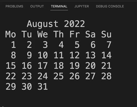 Display Calendar Using Python Code