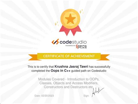 ‏i m thrilled to announce that i have completed the object oriented programming oops in c