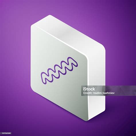 아이소메트릭 선 바이러스 아이콘이 보라색 배경에서 격리되었습니다 코로나 바이러스 2019ncov 박테리아와 세균 세포암 미생물 곰팡이 실버 스퀘어 버튼 벡터 일러스트레이션