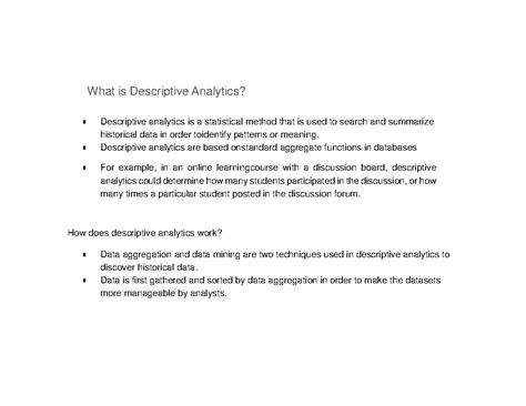 Assignment For What Is Descriptive Analytics What Is Descriptive
