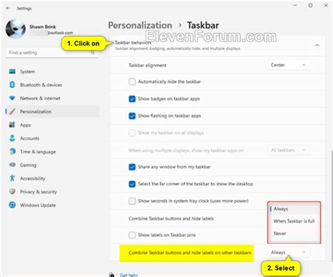 always or never combine taskbar buttons and hide labels in windows 11 windows 11 forum