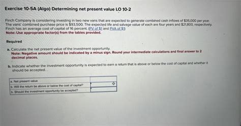 exercise 10 5a algo determining net present value
