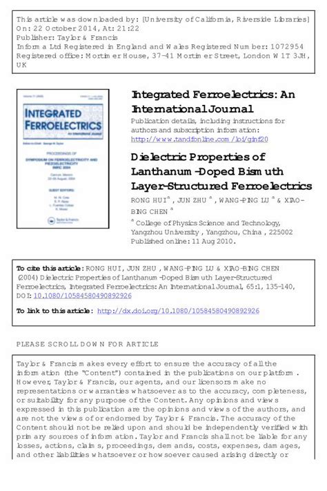 Pdf Dielectric Properties Of Lanthanum Doped Bismuth Layer Structured