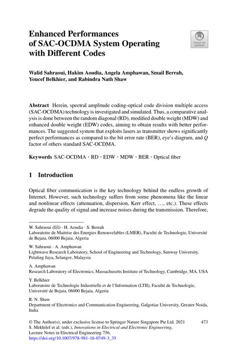 pdf enhanced performances of sac ocdma system operating with