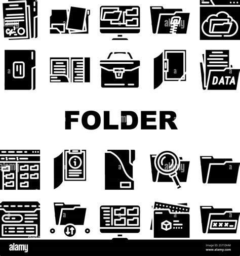 Folder Document Business File Icons Set Vector Office Computer Paper