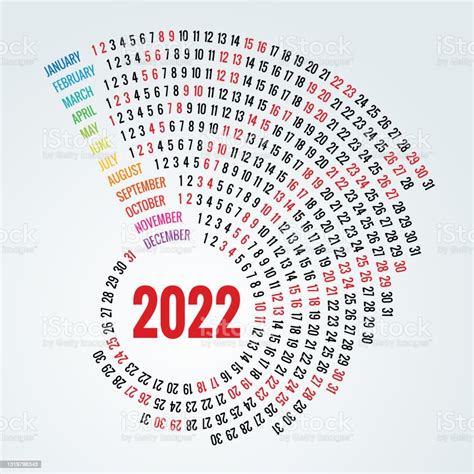 2022 년 라운드 캘린더 플래너 2022년 캘린더 템플릿입니다 사진 로고 및 텍스트를 위한 장소와 문구 디자인 인쇄 템플릿 기업 및 비즈니스 캘린더 대패에 대한 스톡 벡터