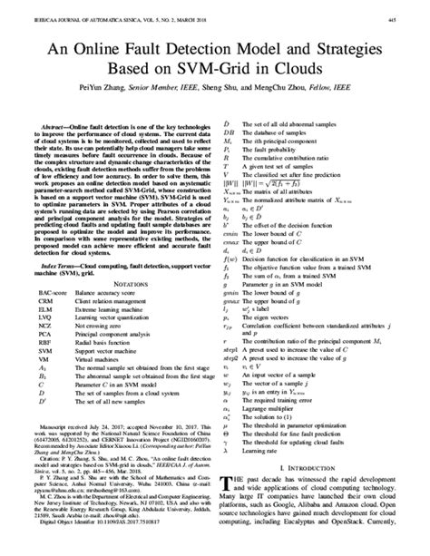 Pdf An Online Fault Detection Model And Strategies Based On Svm Grid In Clouds