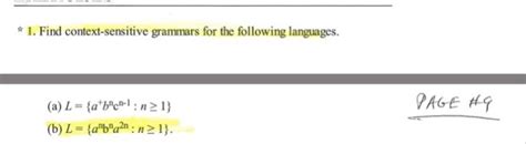 Solved 1 Find Context Sensitive Grammars For The Following