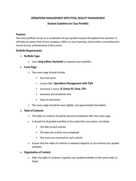 Class Portfolio Guideline Pdf