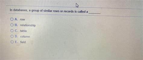 Solved In Databases A Group Of Similar Rows Or Records Is