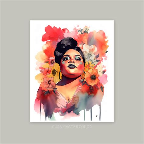 Beautiful Black Curvy Woman Portrait Watercolor Art Printa Inspire
